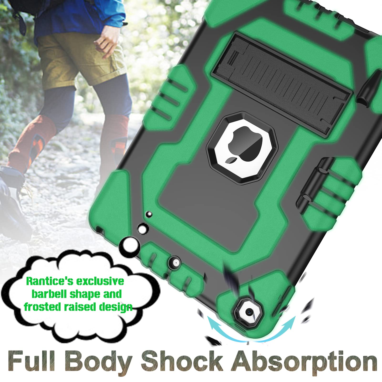 Rantice 9th Generation Case, 8th Generation Case, 7th Generation Case, Hybrid Shockproof Rugged Drop Protection Cover with Kickstand for 10.2'' 2021/2020/2019 Released (Black)