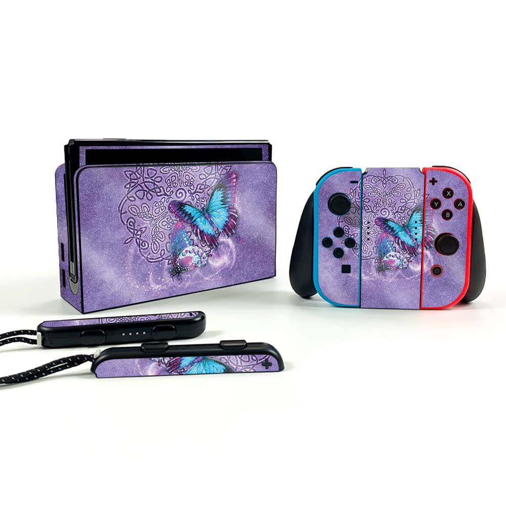 MightySkins Glossy Glitter Skin Compatible with Nintendo Switch OLED - Celtic Butterflies | Protective Durable High-Gloss Glitter Finish | Easy to Apply and Change Styles | Made in The USA