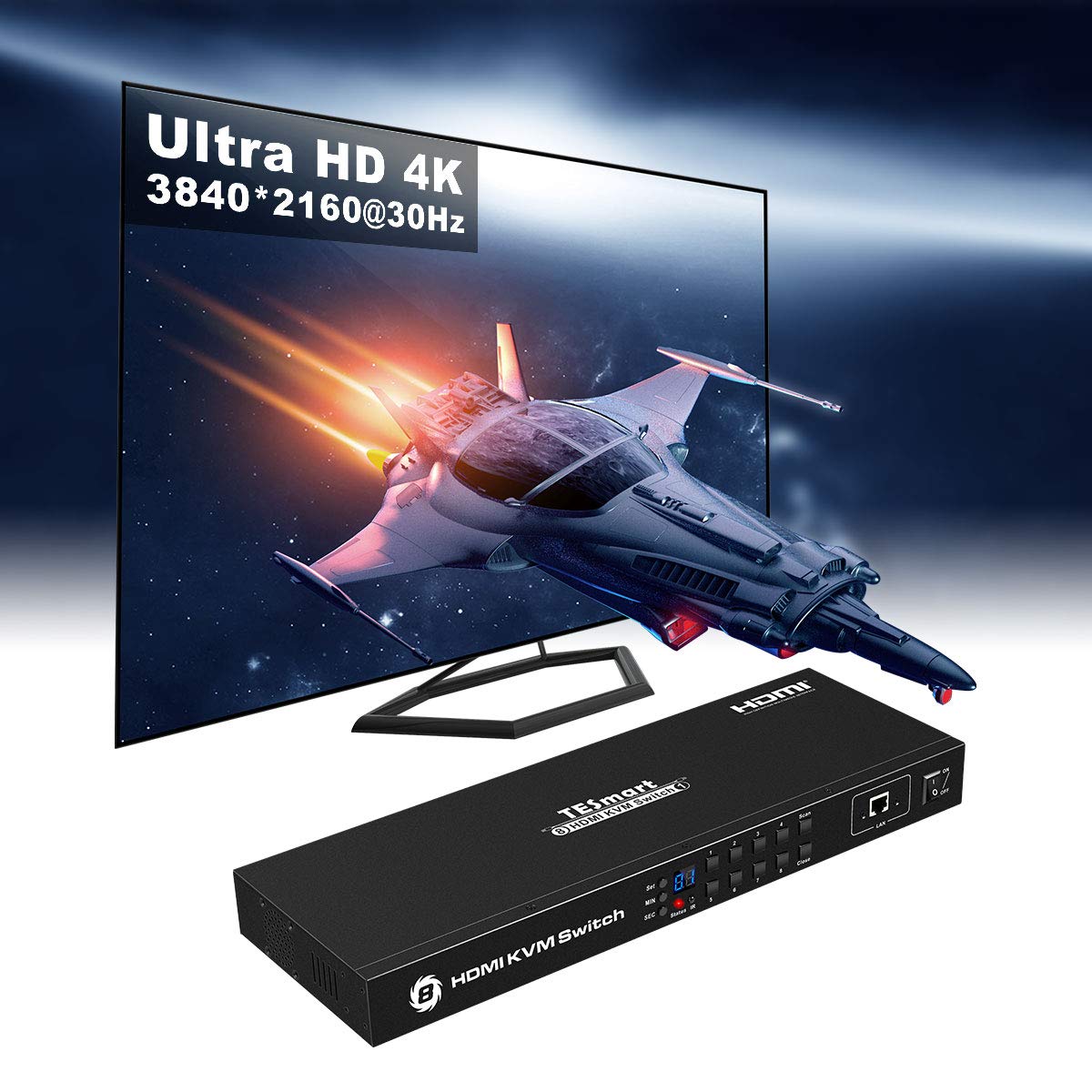 TESmart 8 Port HDMI KVM Switch 4K @ 30Hz with Standard USB 2.0, IR Remote Control | RS232 | LAN Port | Auto-Scan, etc with Rack Mount 4 Pcs 5ft/1.5m KVM Cable