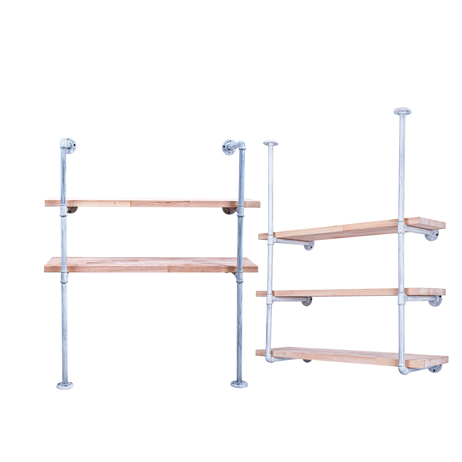 LINKPIPES Industrial Pipe Shelving, Shelf Brackets DIY Open Book Shelf for Office Room Kitchen Wall Shelves(2Pcs 3Tier,46.9" Tall,11" deep,Hardware Only)
