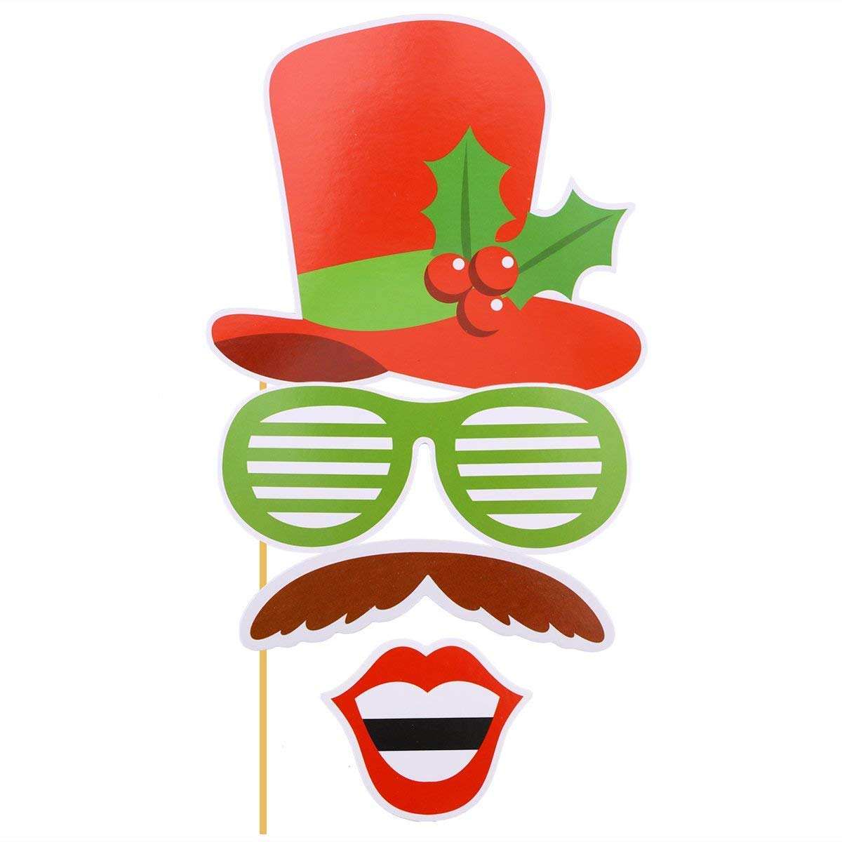 Christmas Photo Booth Props 32Pcs(Upgraded Version), Merry Christmas Party Pose Sign, Red and Green Christmas Party Supplies Decorations for Kids Adults