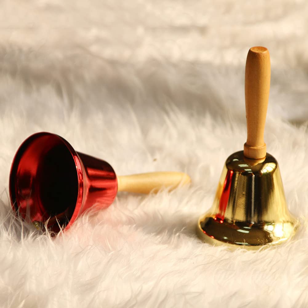 ARFUKA Hand Bells Silver Steel Service Handbells Black Wooden Handle Metal Bells Musical Percussion Dinner Bell Classroom Bell Multi-Purpose Events Bell Christmas Hand Bell Pakc of 2