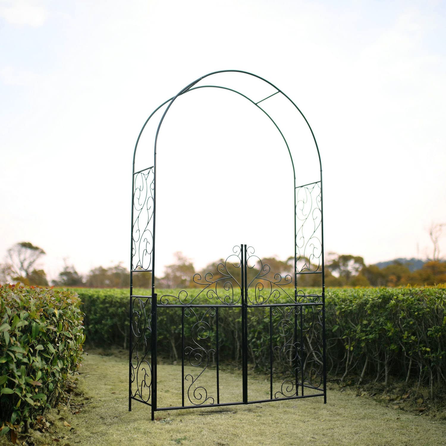 Better Garden Steel 7'5'' High x 4'2'' Wide Garden Arch with Gate, Garden Arbor for Various Climbing Plant, Outdoor Garden Lawn Backyard