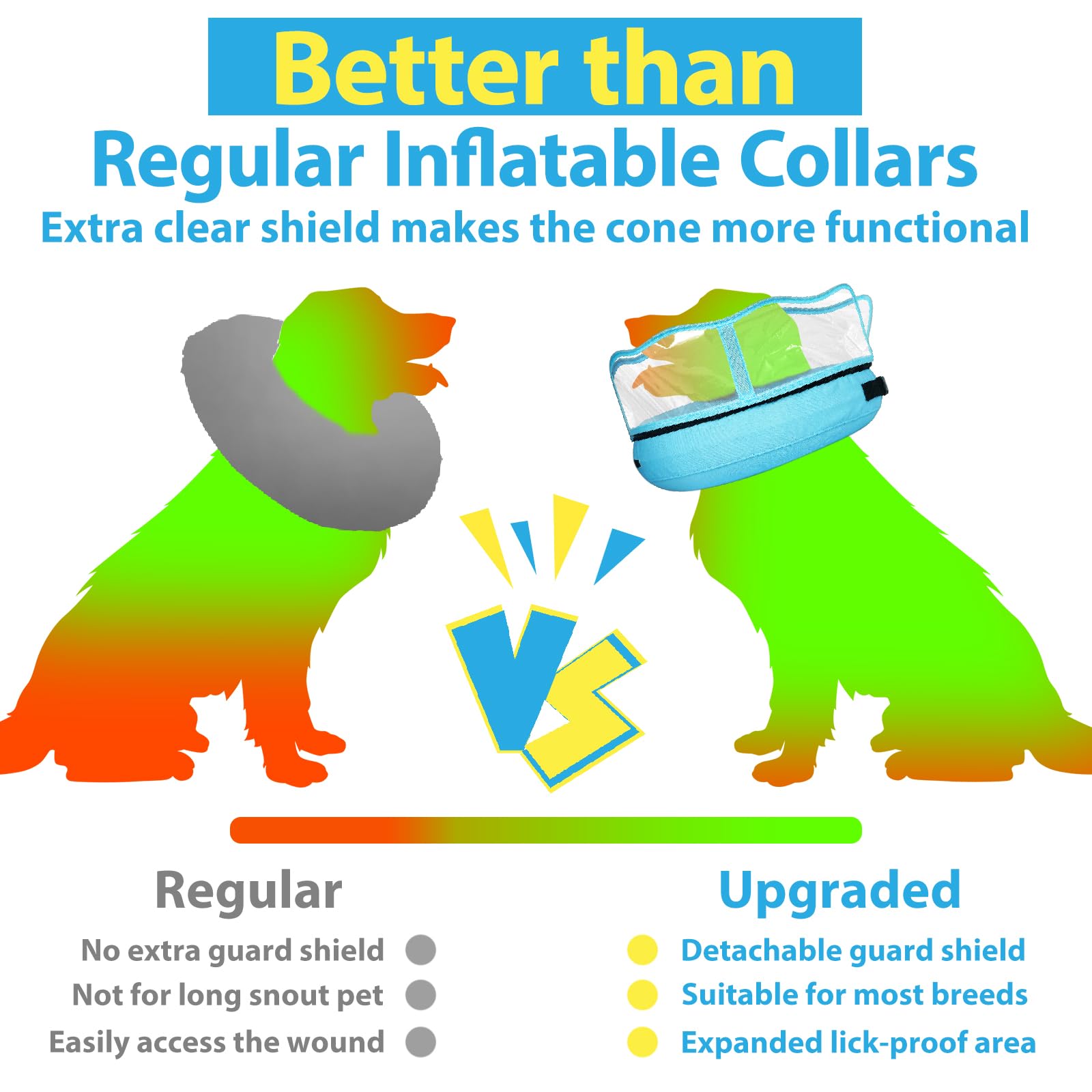 BARKLESS Dog Cone Collar, Dog Donut Collar After Surgery to Stop Licking, Inflatable Dog Cone with Sturdy Shield for Large Medium Dogs, Cone of Shame Alternatives Not Block Vision