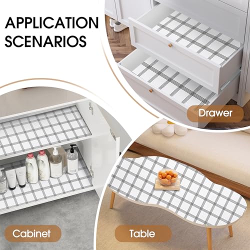 Beautysaid Drawer and Shelf Liners for Kitchen Cabinets, Non Adhesive Slip Resistant Shelf Paper Thickened Strong Grip Waterproof Mats for Bathroom Bedroom Shelve(Plaid,12 in x 10 FT)