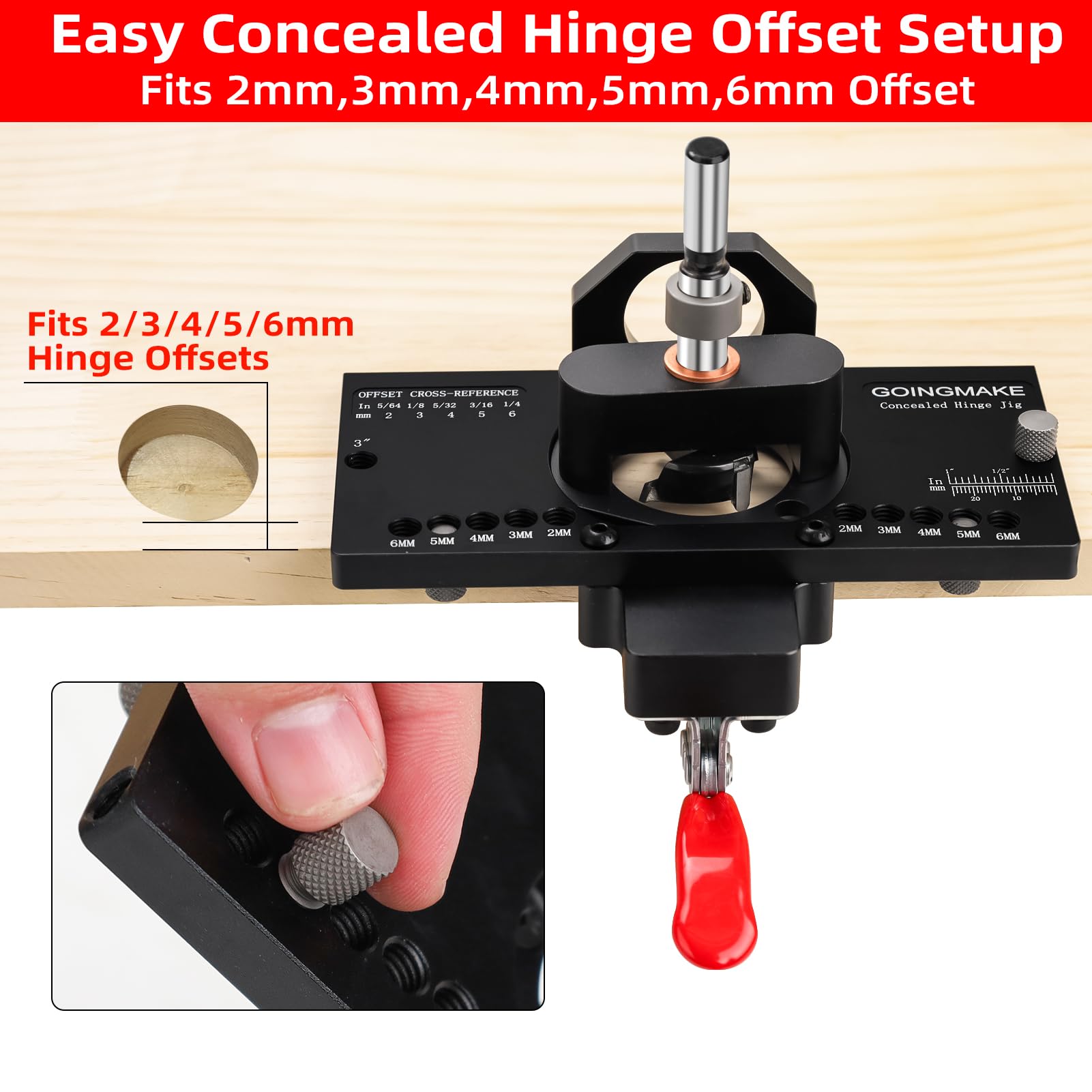 GOINGMAKE Metal Concealed Hinge Jig with Quick Clamp and Dust Vacuum Adapter Concealed Door Hinge Jig 35mm Cabinet Hinge Jig Hinge Hole Drilling Jig for Woodworking Door Cabinet Hinges Mounting Tool