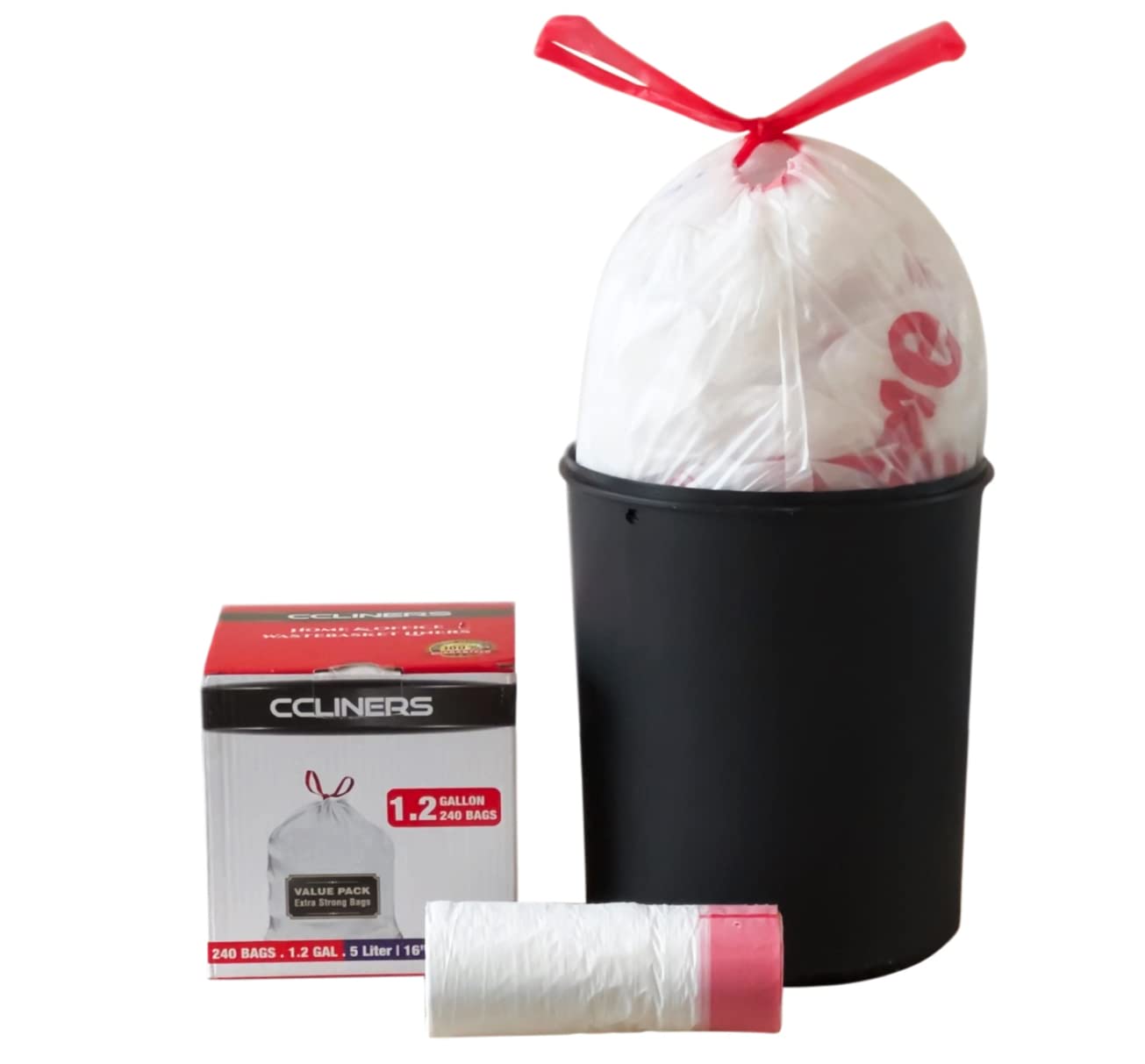CCLINERS 1.2 Gallon (240 Bags) Small White Drawstring Trash Bags Code A 4.5 Liter Bathroom Mini Garbage Bags 1 Gallon Wastebasket Can Liners for Home Office Bins, 240 Count