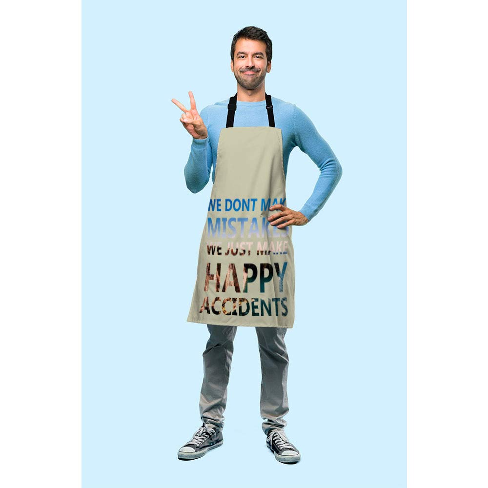 Beabes Mountain And Sea Quote Bib Apron Adjustable Neck Strap Lettering No Mistakes We Just Happy Accidents Poster Polyester Work Apron Crafting BBQ Drawing Chef Waitress 27" X 31"