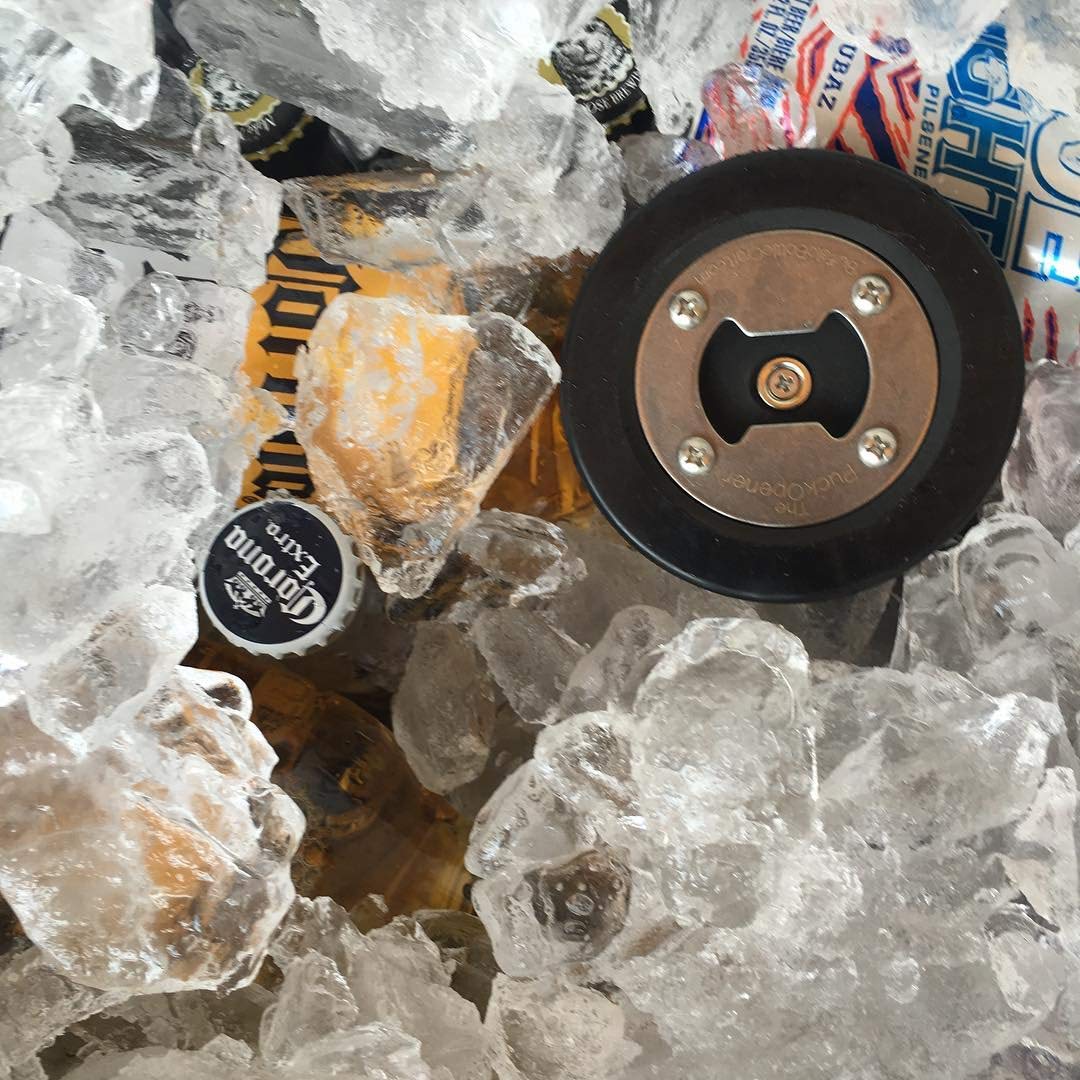 Boston Bottle Opener, Made from a Real Hockey Puck, Cap Catcher Magnet, Drink Coaster, Hockey City Design, The PuckOpener