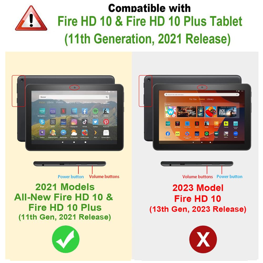 ANNAPRO Case for Amazon Kindle Fire HD 10 Tablet (ONLY Fit 11th Generation 2021 Release) & Fire HD 10 Plus Tablet - Slim Folding Stand Folio Cover with Auto Wake/Sleep and Hand Strap, Peony