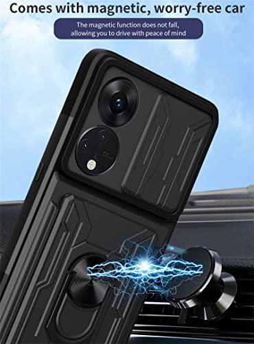 CCSmall for Oppo Reno8 T 5G Case with Slide Camera Cover, Heavy Duty Protective with Ring Kickstand & Card Holder Cell Phone Case for Oppo Reno8 T 5G LJK Red
