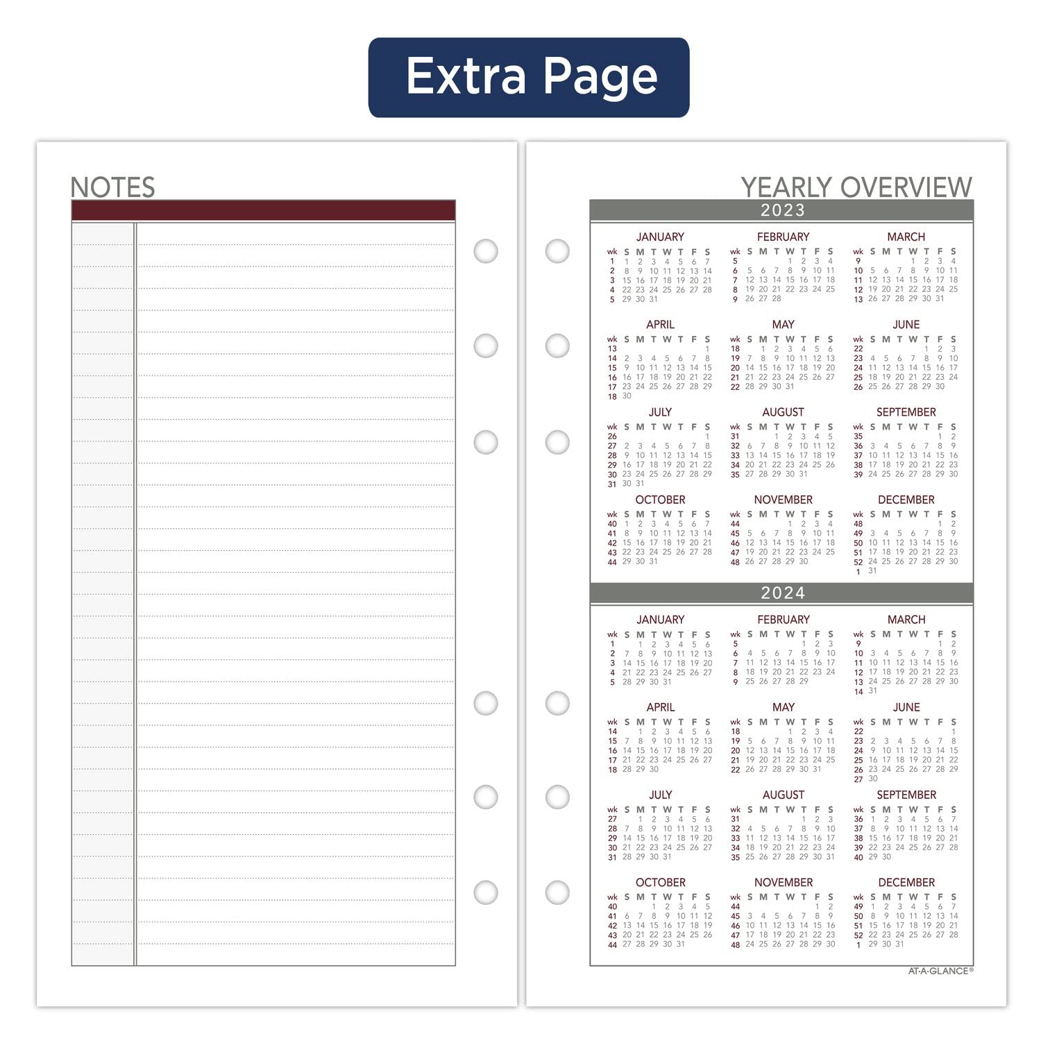 AT-A-GLANCE 2024 Daily Planner One Page Per Day Refill, 3-3/4" x 6-3/4", Portable Size, Loose-Leaf (063-125Y-24)