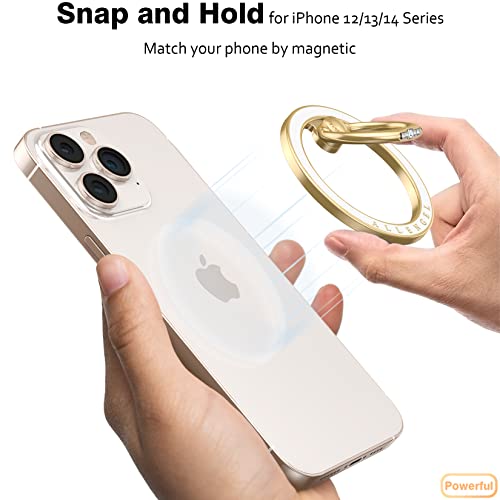 Compatible with MagSafe Phone Grip Stand, Allengel Magnetic Phone Ring Holder with Finger Kickstand for Smartphone, Luxury Gold White