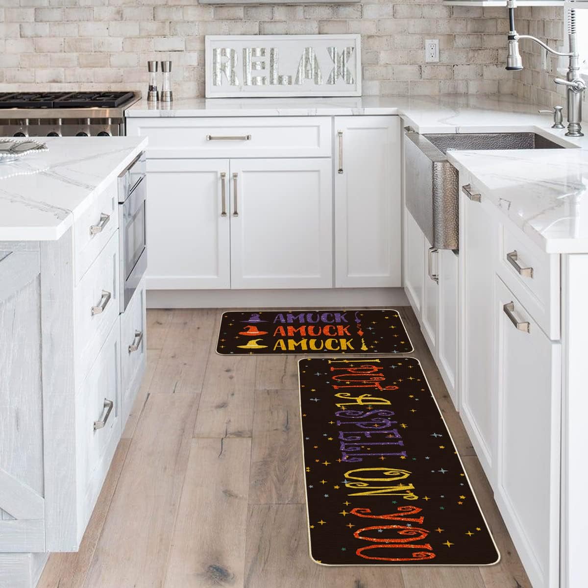 Artoid Mode Black I Put A Spell On You Amuck Halloween Decorative Kitchen Mats Set of 2, Low-Profile Floor Mat 17x29 and 17x47 Inch