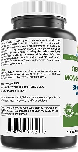 Brieofood Creatine Pills 3000 mg per Serving - 240 Tablets - 3rd Party Lab Tested for Purity & Quality - Helps Improve Athletic Performance