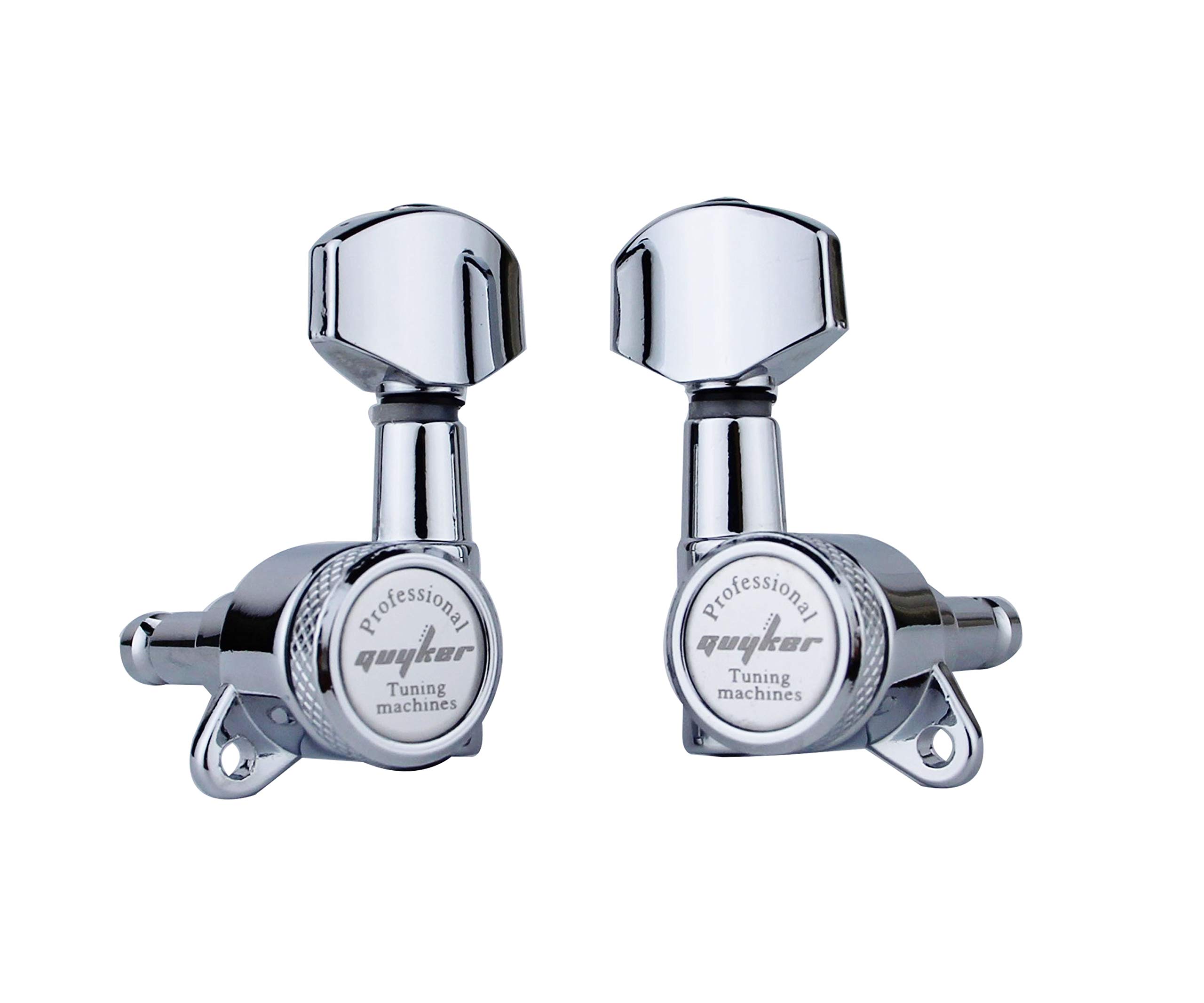 Guyker Guitar Locking Tuners (3L + 3R Handed) - 1:18 Lock String Tuning Key Pegs Machine Head with Hexagonal Handle Replacement for ST TL SG LP Style Electric, Folk or Acoustic Guitars - Chrome