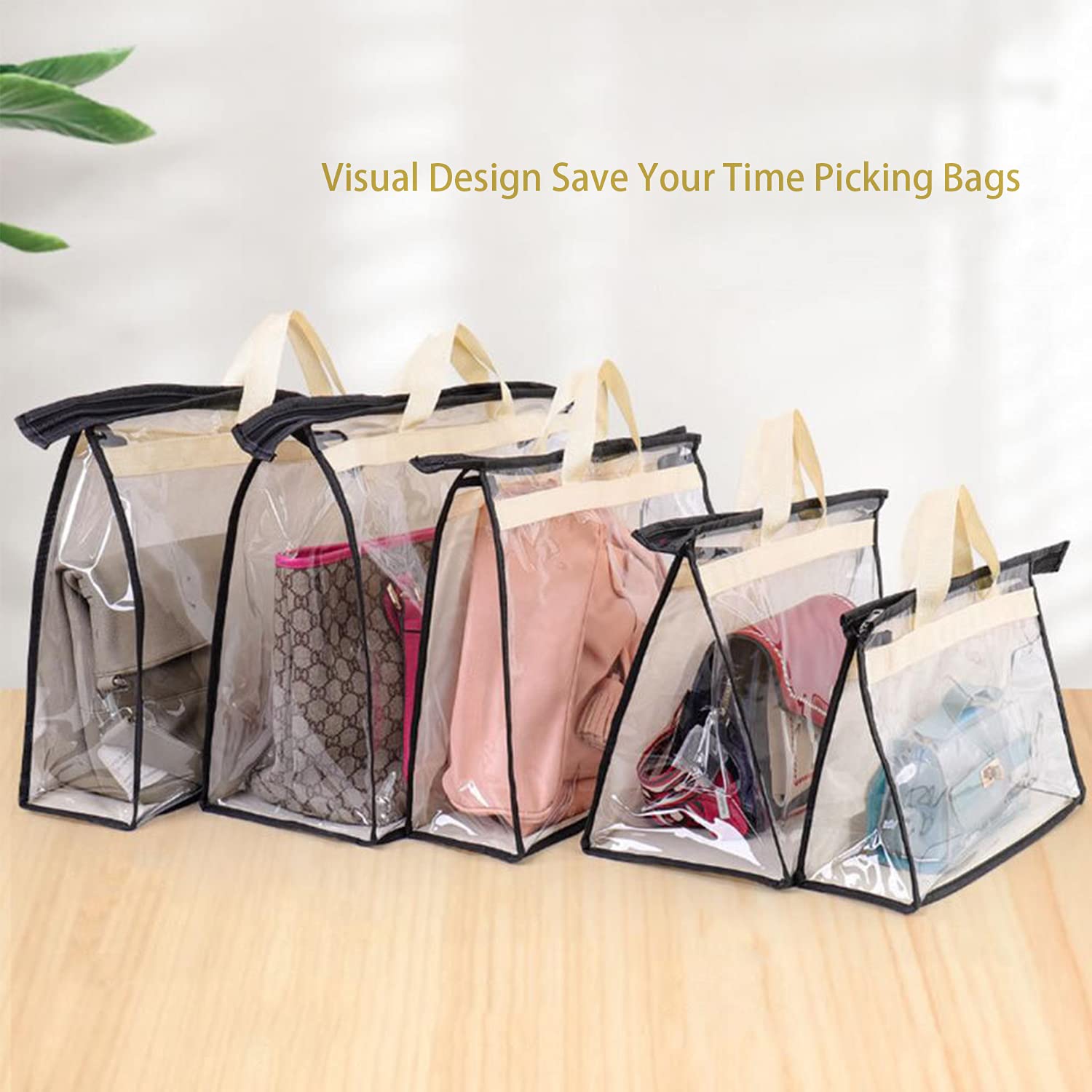 ENOCH Handbag Storage Organizer Dust Cover Bags for Handbag & Purse, Sturdy PVC Organizer for Wall Shelf & Closet, with Zipper and Handles(XL)