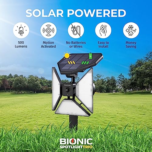 Bell+Howell Bionic Trio Solar Lights Outdoor with Motion Sensor, Super Bright Landscape Spotlight for Outdoor, Patio, Yard, and Garden โ 500 Lumens, Black, As Seen On TV (Cool White)