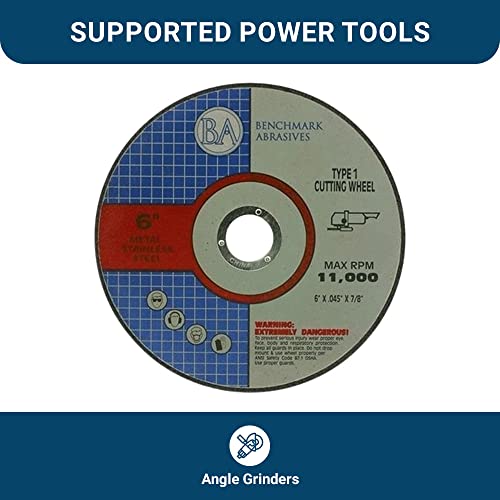 Benchmark Abrasives 6" Pro Metal Self-Sharpening Steel Cutting Cutoff Wheel .045" Thick 7/8"Arbor, Angle Grinder Wheel, Grinder Cutting Wheel - 50 Pack