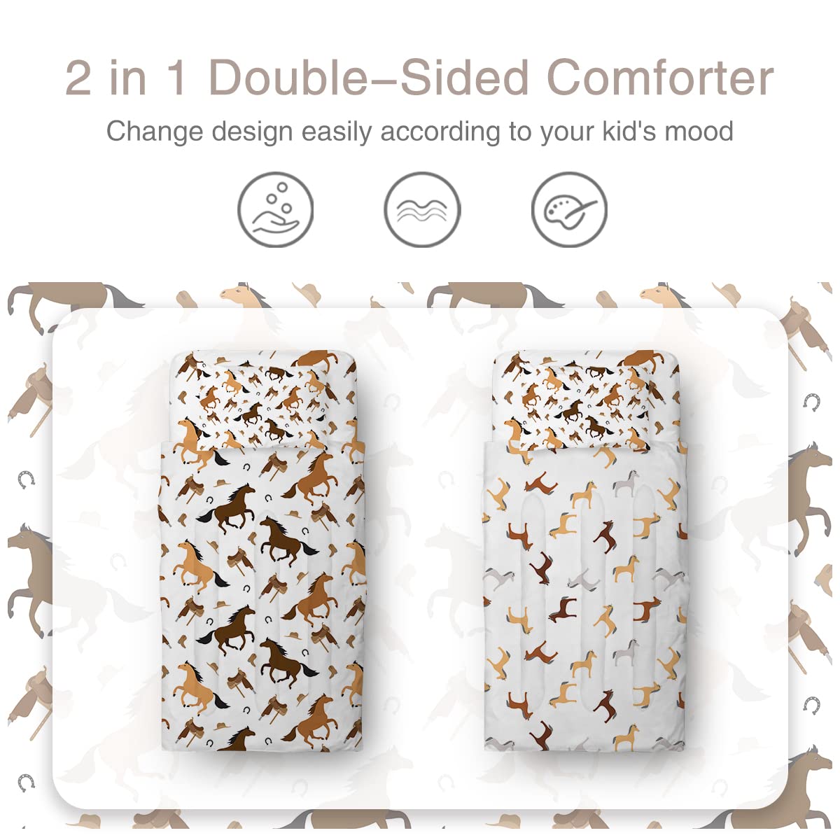 ARIGHTEX Horse 4 Piece Toddler Bedding Set with Cute Farm Animal - Includes Quilted Comforter, Fitted Sheet, Top Sheet, and Pillow Case for Girls Boys Bed