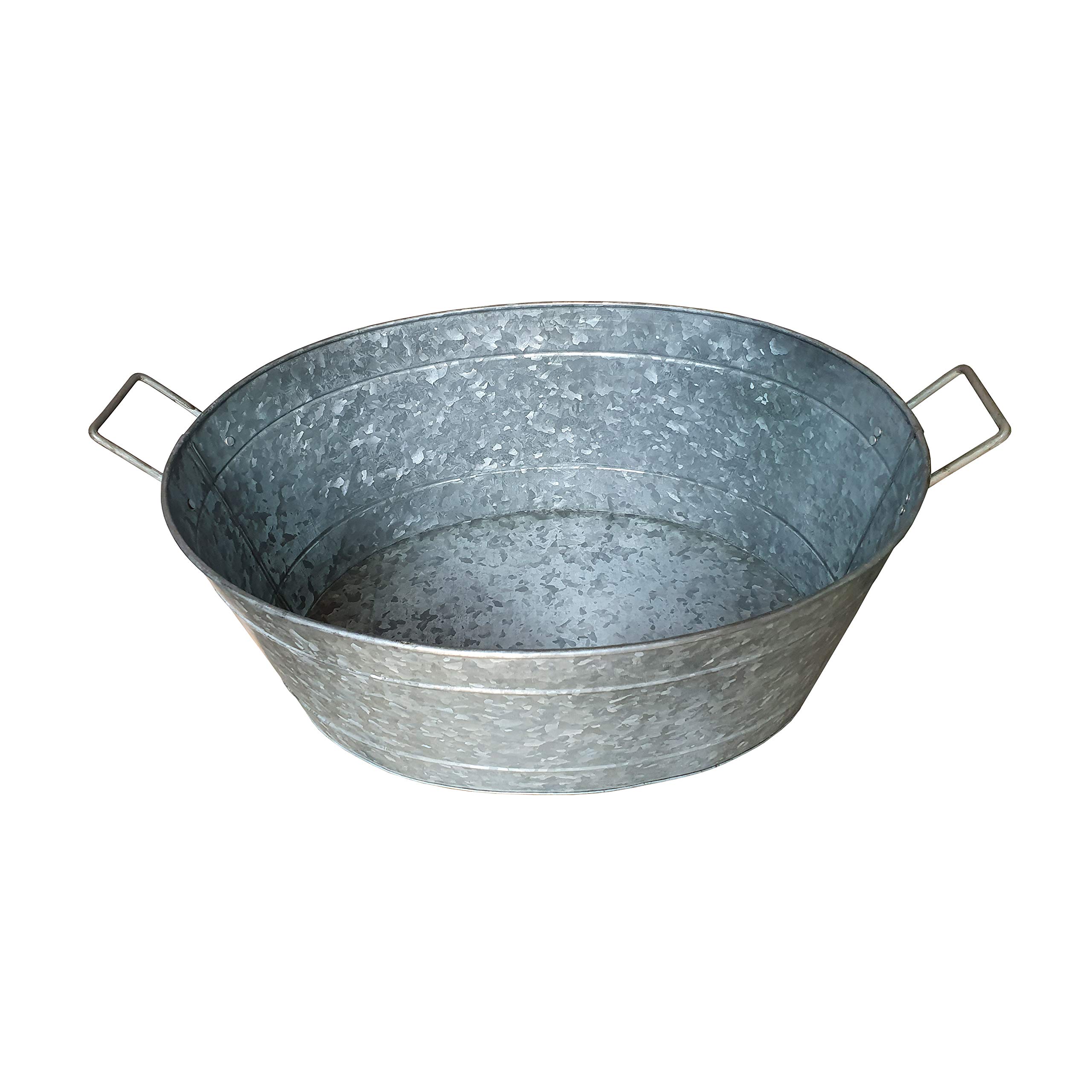 Benjara BM195212 9 x 15 x 21 in. Embossed Design Oval Shape Galvanized Steel Tub with Side Handles, Silver - Small