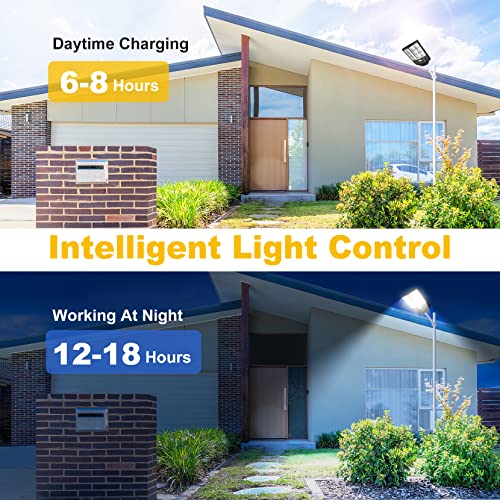 BUYTHA 1000W Solar Street Lights Outdoor - 6500K LED Street Light Dusk to Dawn, Solar Parking Lot Lights, LED Solar Outdoor Light Waterproof Motion Sensor and Remote Control