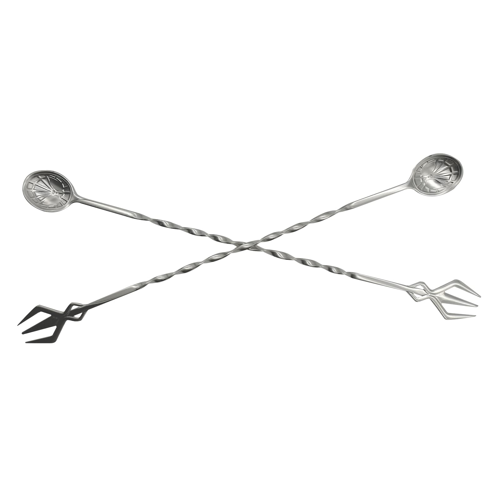 Pinenjoy 2Pcs 12.67inch Bar Spoon Fork Cocktail Mixing Spoon with Trident Fork 18/10(304) Stainless Steel Bartender Stirring Spoon for Milkshakes Juice Coffee Tea Beer Mixing
