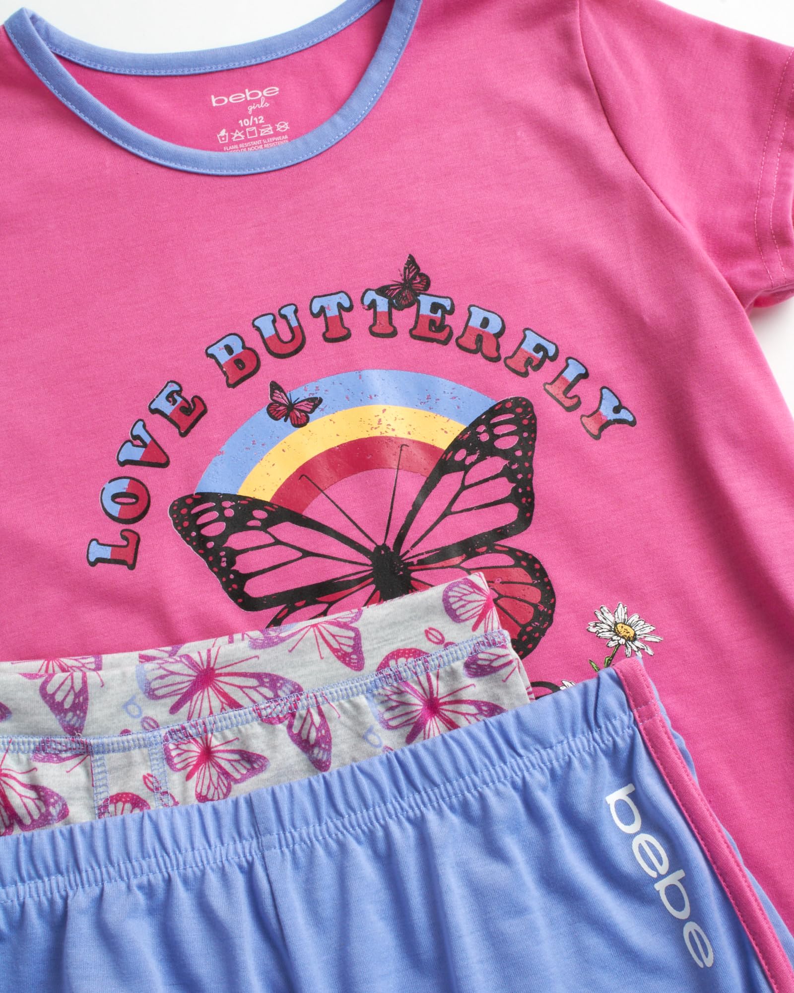 bebe Girls? Pajama Set ? 3 Piece T-Shirt, Shorts, and Pants Sleepover Bundle, Size 14-16, Heart