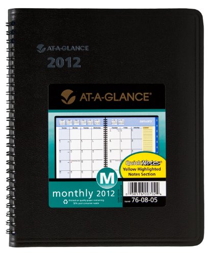 AT-A-GLANCE QuickNotes Recycled Monthly Planner, 6 x 9 Inches, Black, 2012 (76-08-05)
