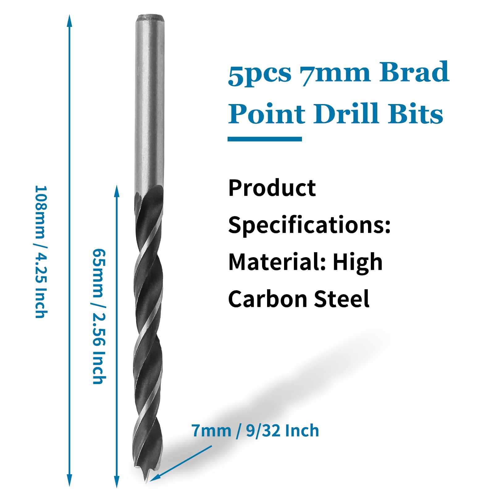 Bivethoi 5pcs 7mm Drill Bit Brad Point Drill Bits for Woodworking, Wood Drill Bits High Carbon Steel Drilling Tool, Metric Drill Bits for Softwood Hardwood Plywood Acrylic Plastic