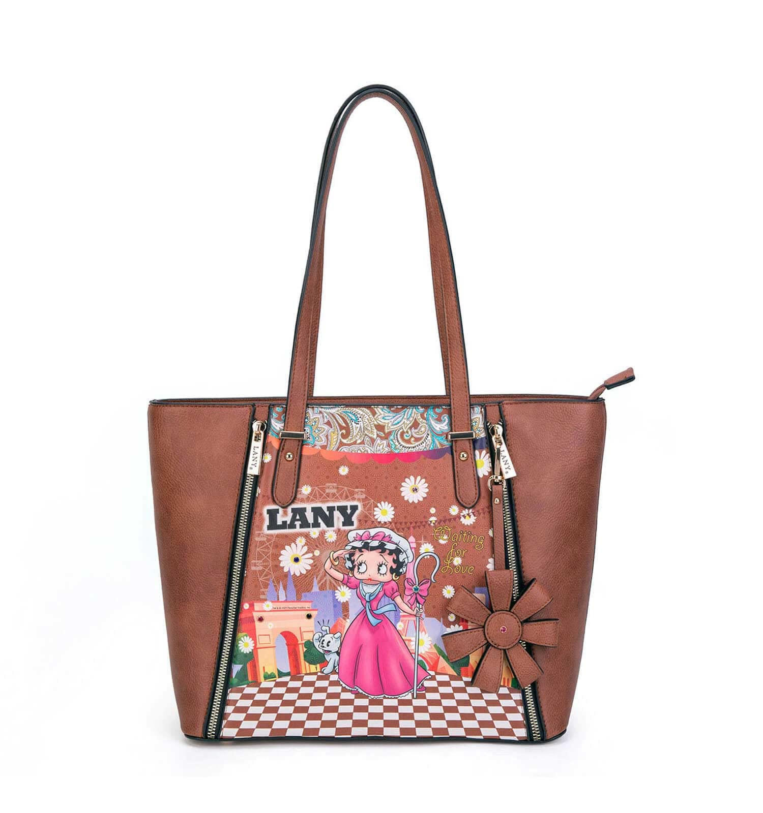 Betty Boop "Paris" Vegan PU Tote Bag and Wallet Set (Brown: Cowhide)