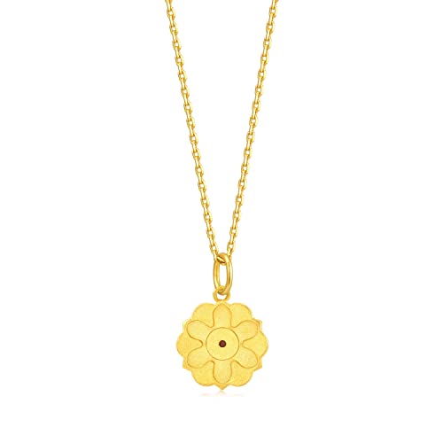 CHOW SANG SANG Cultural Blessing 999.9 24K Solid Gold Om Mani Padme Hum with Red Agate Pendant for Women 93484P | [Not Include the Necklace]