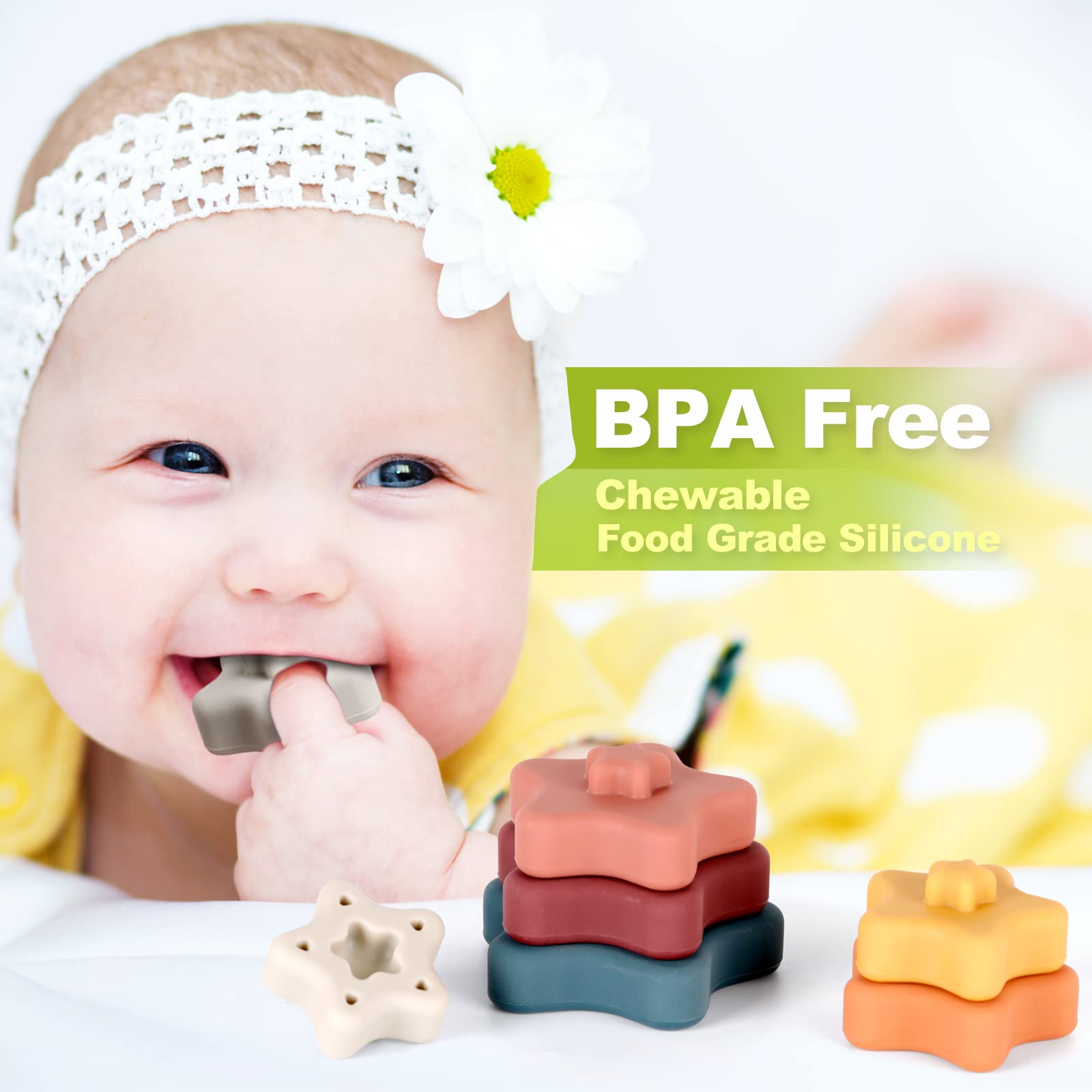 Haakaa Baby Silicone Shape Puzzle, Baby Stacking Toys & Teething Toys, Silicone Stacking Blocks Montessori Toys for 3M+ Babies, BPA-Free. Sunshine.