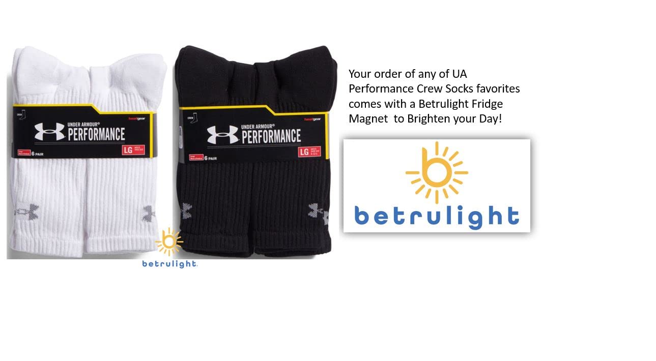 BETRULIGHT - Crew Socks for Men Comfort High-impact Under Armour UA Performance Crew Socks (6 Pairs) Size 4-8.5 - (Medium - White)