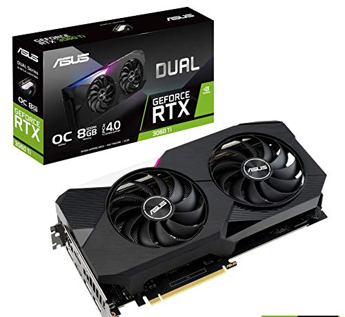 ASUS Dual NVIDIA GeForce RTX 3060 Ti OC Edition Gaming Graphics Card (PCIe 4.0, 8GB GDDR6 Memory, HDMI 2.1, DisplayPort 1.4a, Axial-Tech Fan Design, Dual BIOS, Protective Backplate, GPU Tweak II)