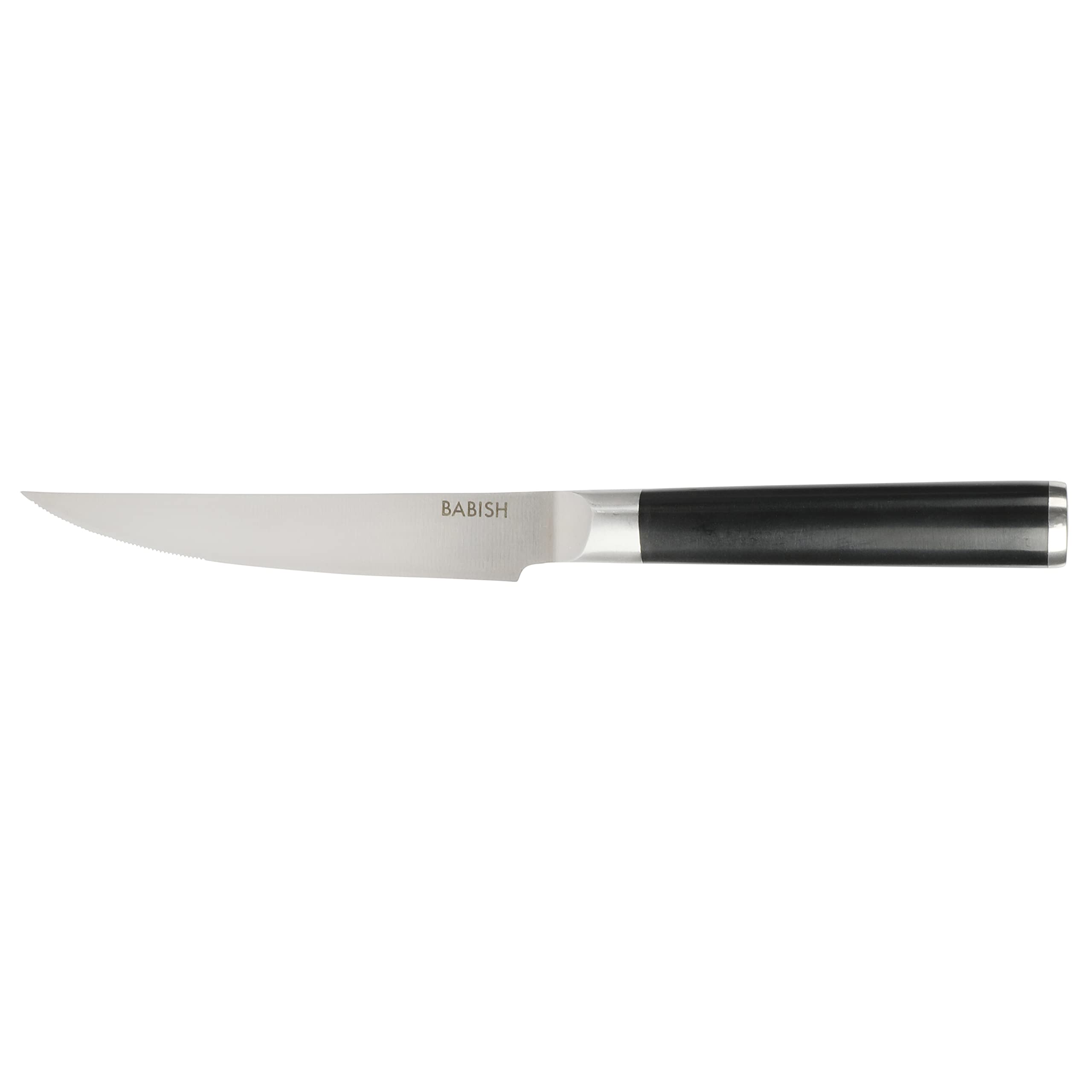 Babish German Steel Cutlery Set with Knife Roll - Includes Chef's Knife, Bread Knife, Paring Knife and 4 Steak Knives