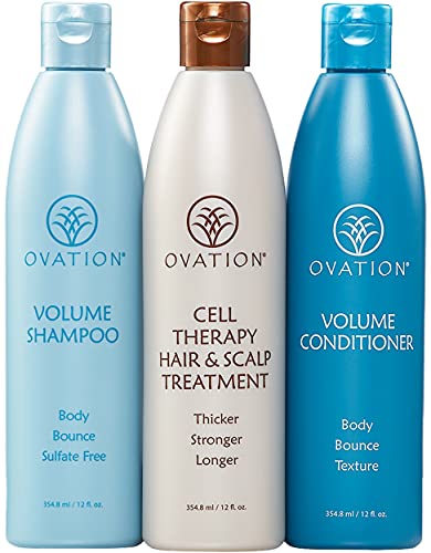 Ovation Hair Volume Cell Therapy 12 oz System - Volume Shampoo and Conditioner, Cell Therapy Hair & Scalp Treatment - Hair Treatment Set to Moisturize Baby Fine, Short Hair