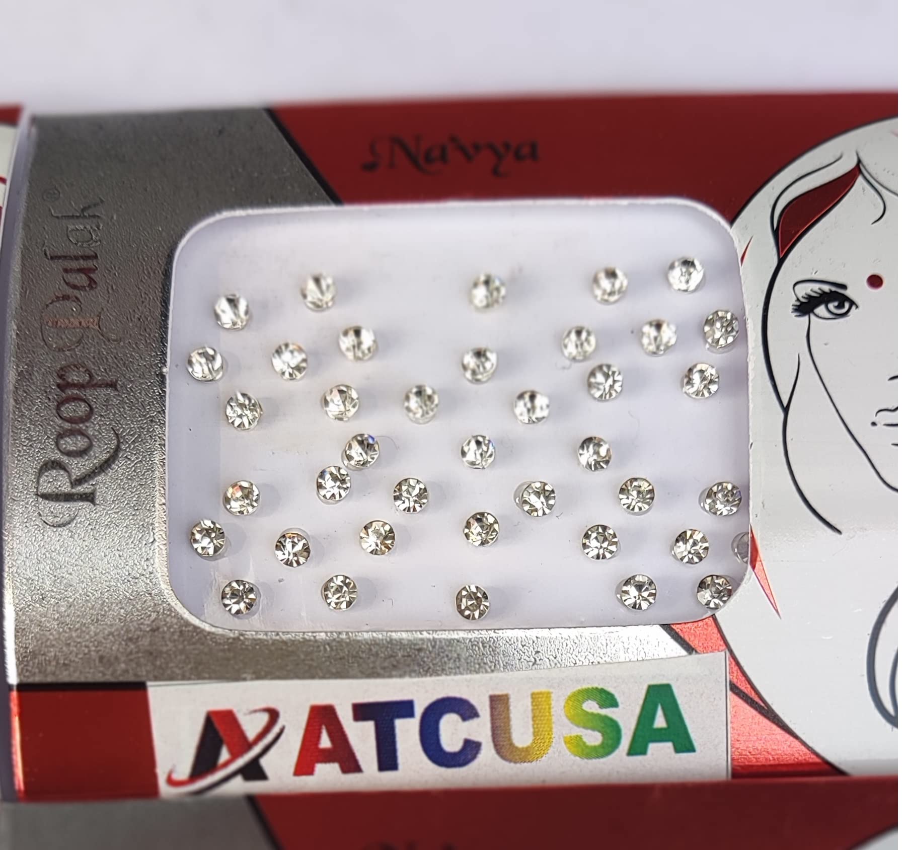 ATCUSA 140+ Bindi Dots Diamond Crystal Fake Nose stud/Indian Bindi for women Face Jewels silver black Multi temporary tattoo Packet Silver/White Crystal Stones - Size 3mm
