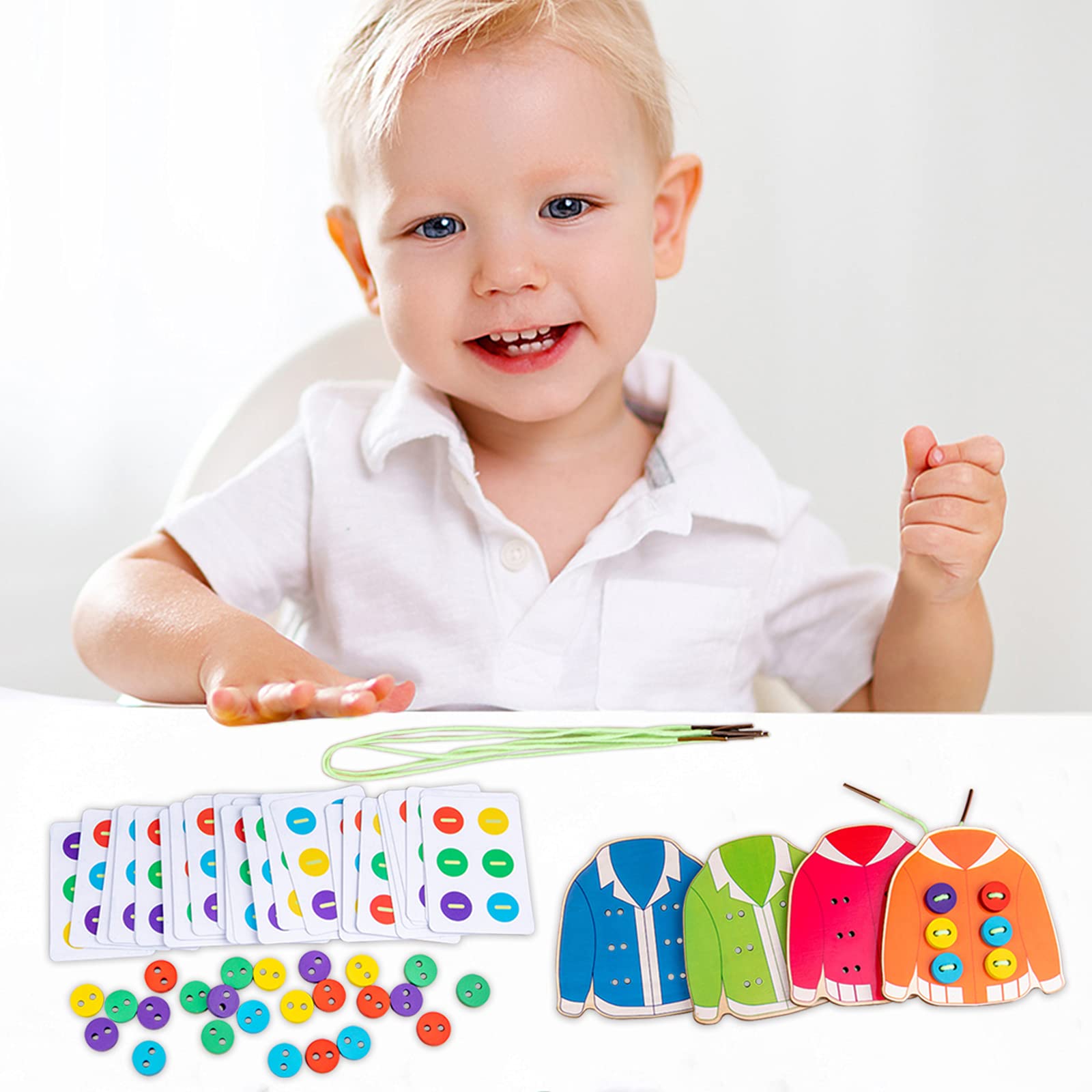 WEBEEDY Wooden Clothes Lacing Game, Montessori Fine Motor Skill Threading Game, Sewing Button Lacing Card Game, Early Development Game,8.66x5.51x1.97 Inch