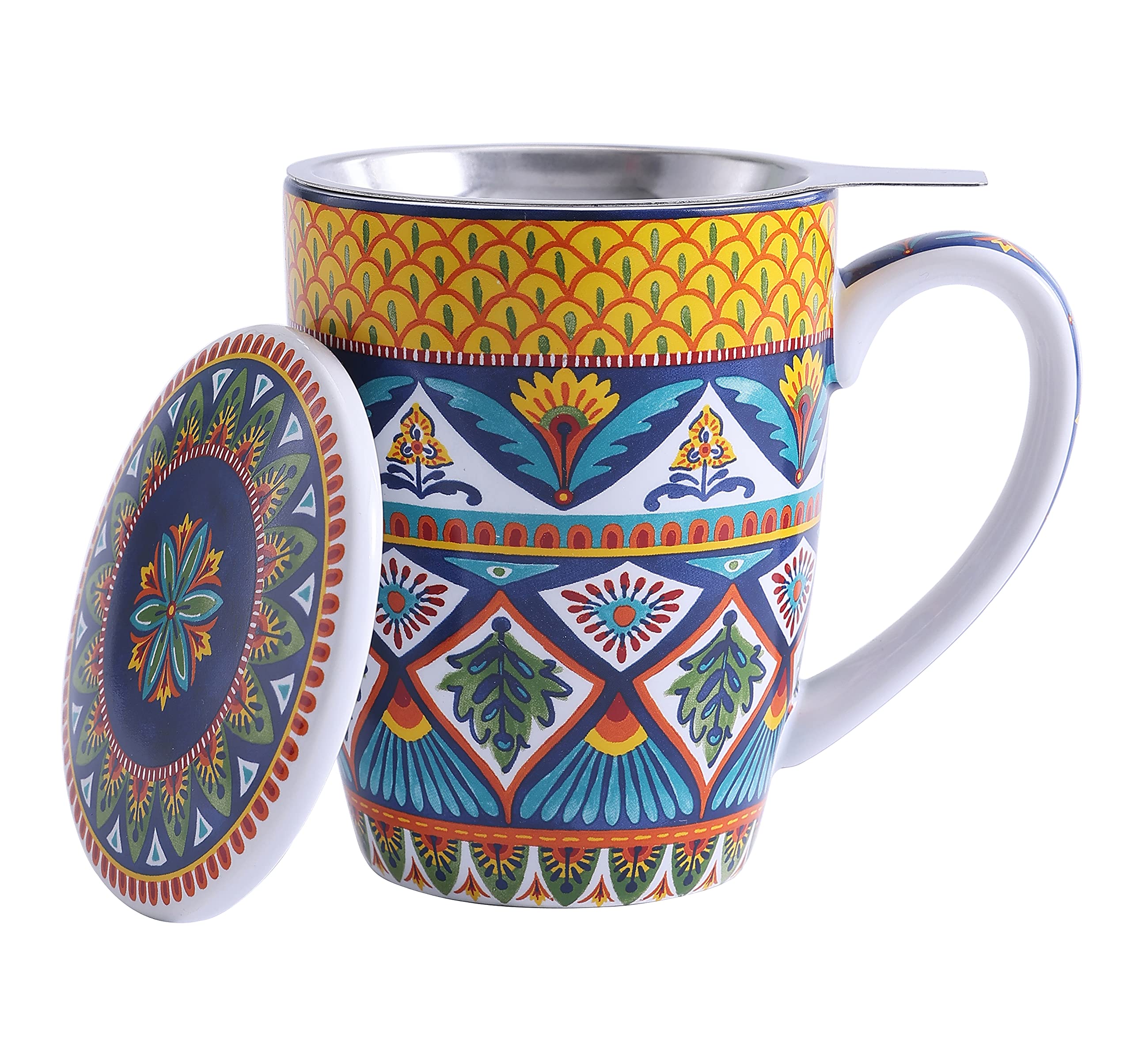 Bico Havana 12oz Porcelain Tea Mug with Infuser and Lid, Microwave & Dishwasher Safe