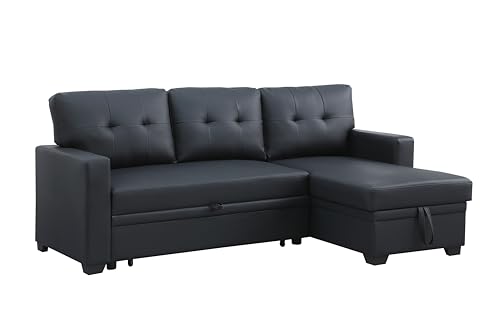 ERYE L-Shaped Corner Sleeper Sectional Sofa Modern PU Upholstered Sofa&Couch Convertible Sofabed W/Pull Out Sleep Couch Bed and Reversible Storage Chaise for Home Apartment Living Room Furniture Sets