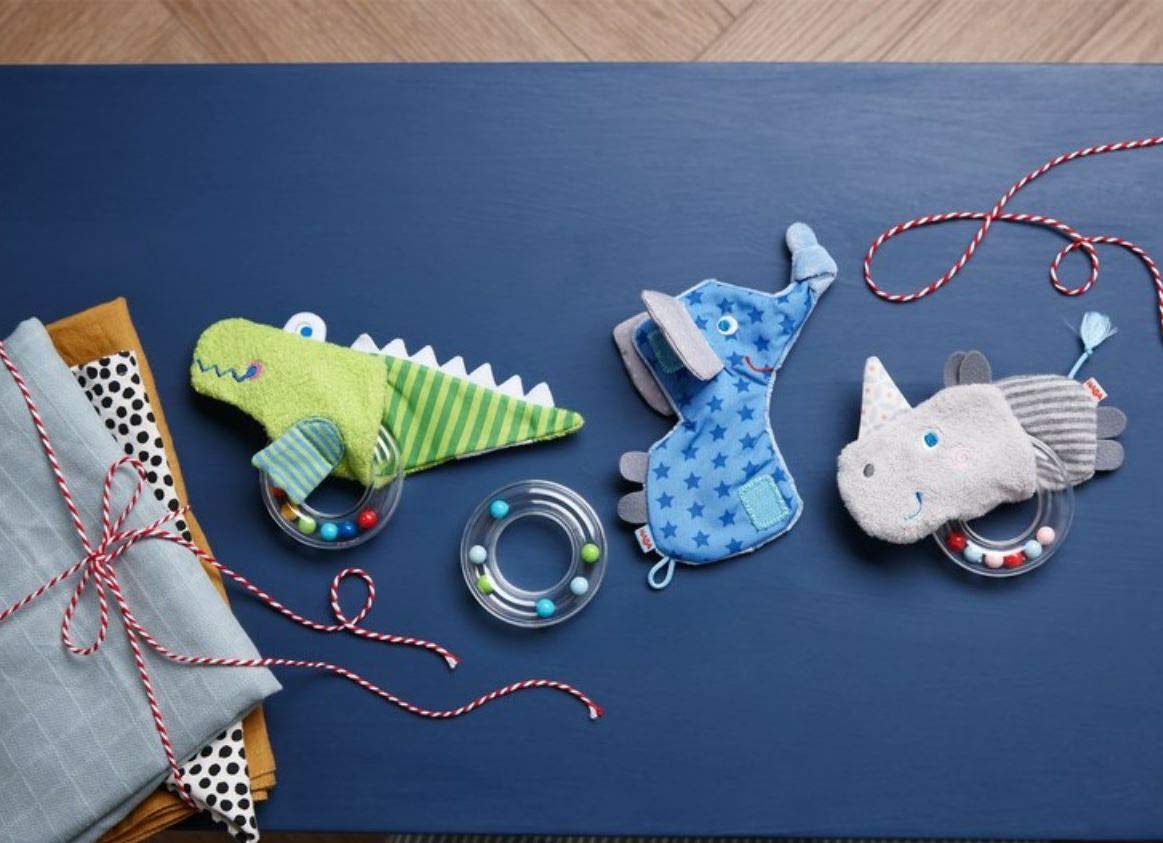 HABA Crocodile Fabric Clutching Toy with Removable Plastic Teething Ring