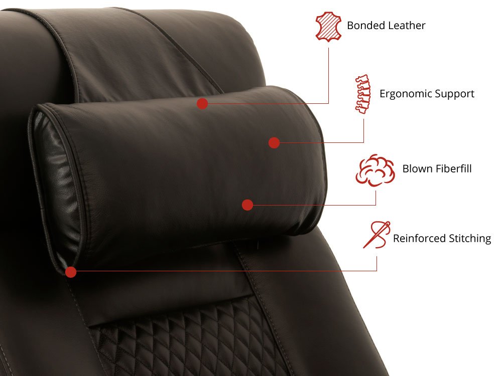 Octane Seating Recliner Headrest Pillow Neck Support - Bonded Black Leather