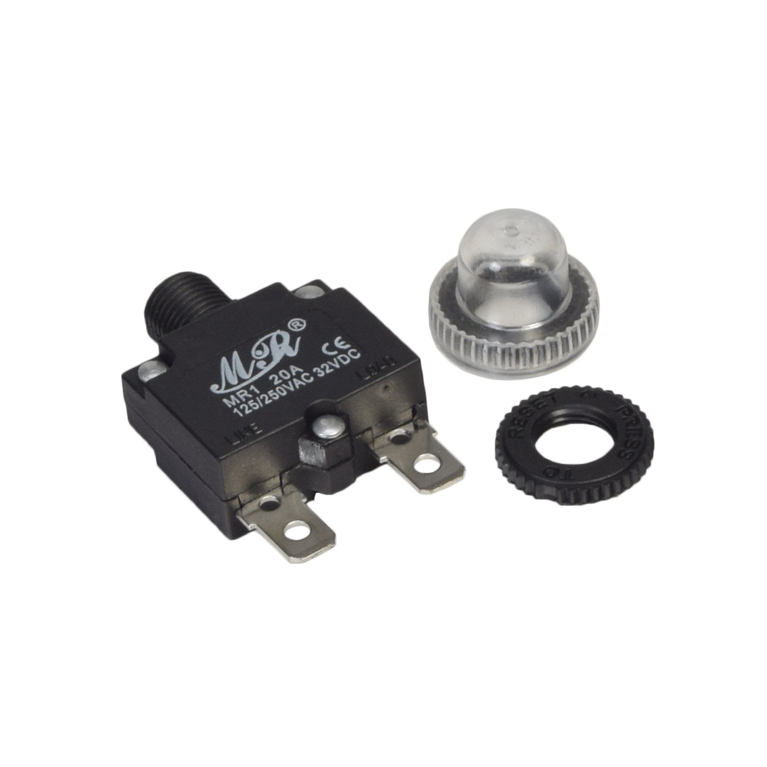 Zephyr® 20 Amp DC Circuit Breaker Push-Button Reset with Quick Connect Terminals and Waterproof Button Cover