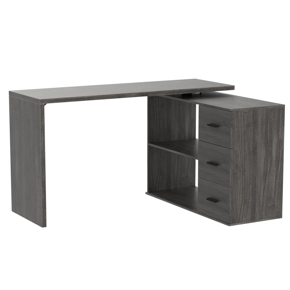 HSH Black L Shaped Desk with Drawers Shelves, 360 Rotating Home Office Desk L Shape with Storage Cabinet, Corner Wood Computer Table for PC Executive Work Study Writing in Bedroom Living Room, 55 in