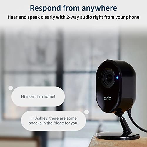 Arlo Essential Indoor Camera - 1080p Video with Privacy Shield, Plug-in, Night Vision, 2-Way Audio, Siren, Direct to WiFi No Hub Needed, Surveillance Security, Black - VMC2040B