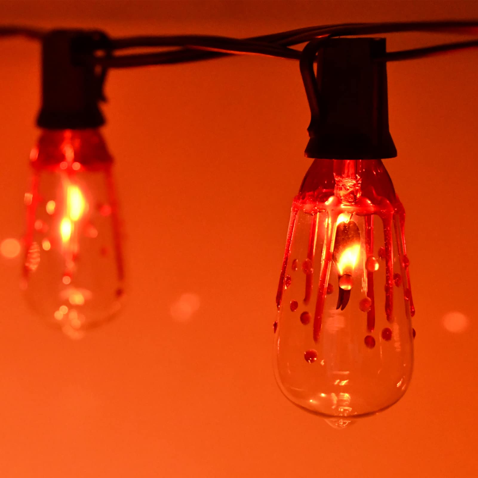 Pallerina Halloween Replacement Bulbs, Halloween Flicker Flame Light Bulbs, ST40 Blood Drop Light Bulbs with a Flickering Red Glow, Halloween Decorations 1 Watt E17 Base, 10 Pack