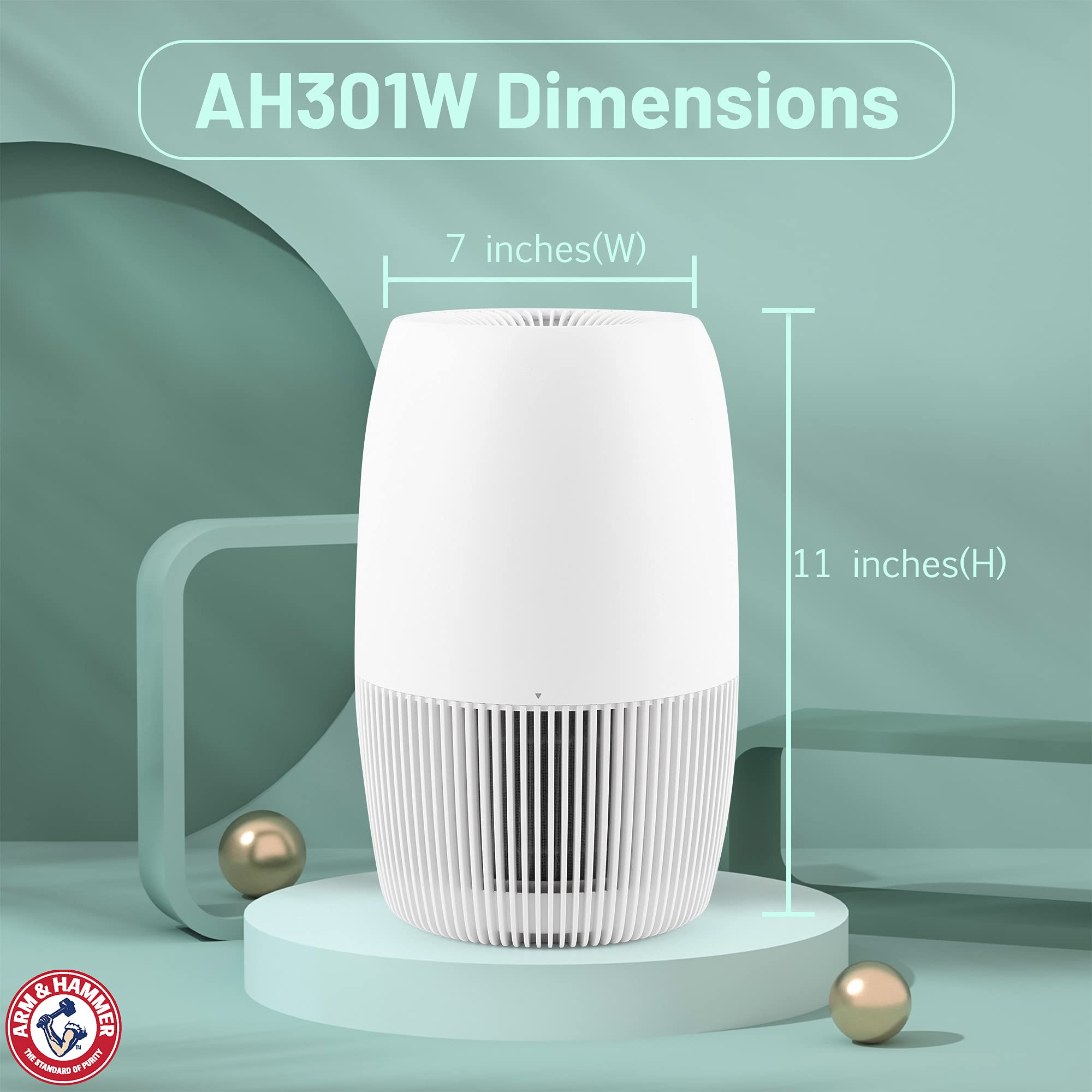 Arm & Hammer, AH301W HEPA Air Purifier for Home Office, Desktop Air Cleaner Removes 99.97% Allergies, Smoke, Dust, Pollen, Pet Dander, Odor, Germs, Mold, Pearl White