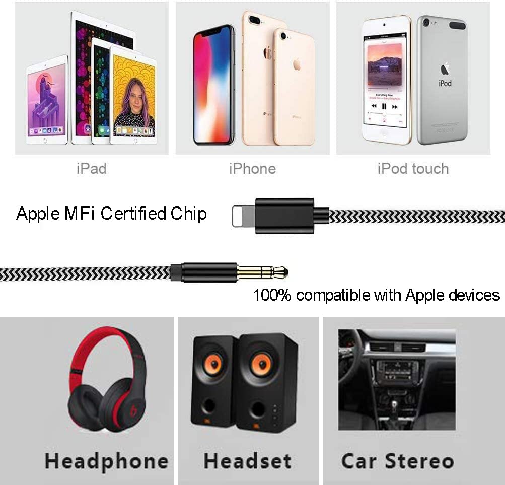 esbeecables AUX Cord for iPhone, 3.3FT [MFi Certified] Lightning to 3.5mm AUX Audio Stereo Cable for iPhone 14/13/ 12/11/ XS/XR/X 8 7/ iPad/iPod to Headphone, Speaker, Home/Car Stereo, Support iOS 16