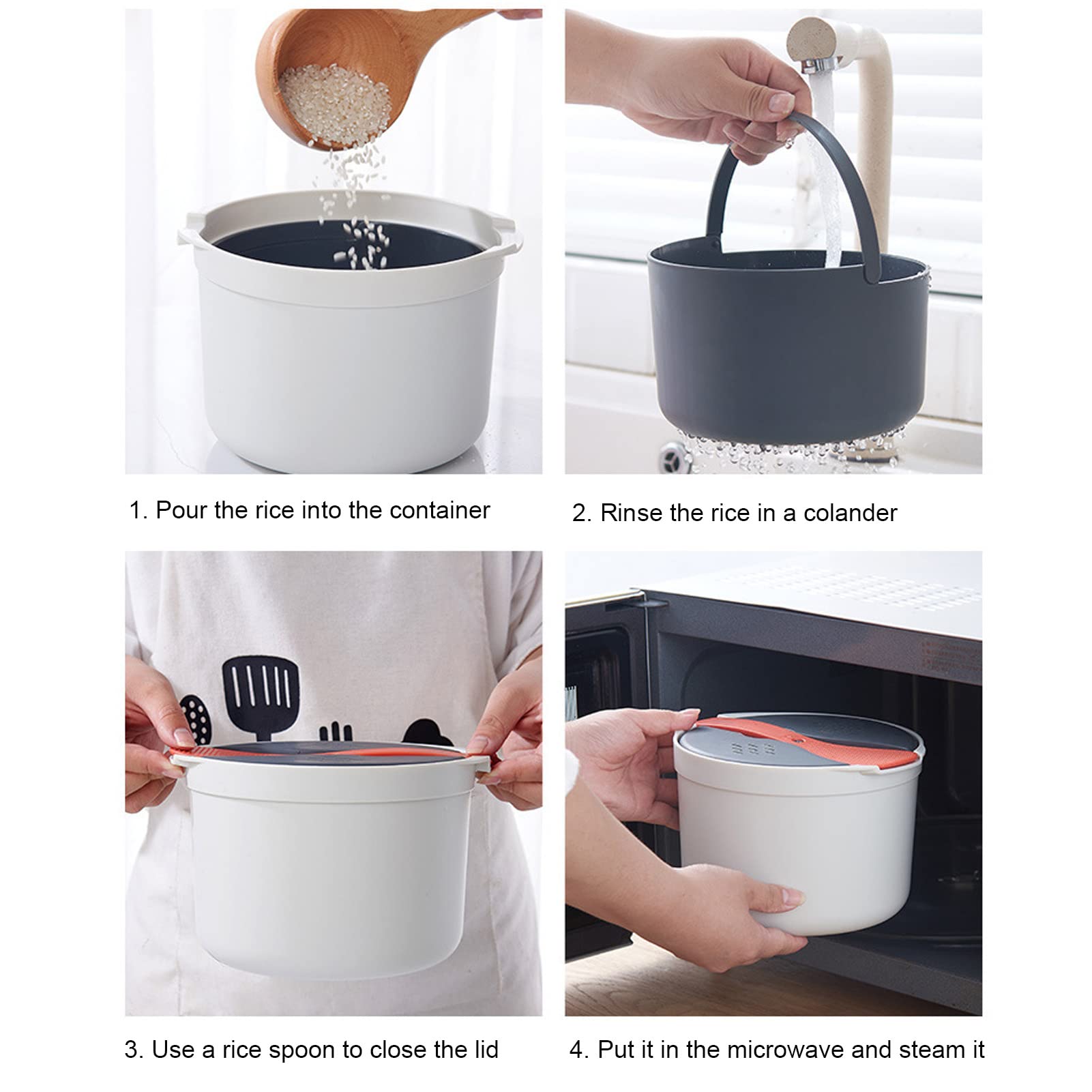 Microwave Rice Cooker Steamer Microwave Pasta Cooker 2L Microwave Rice Maker Set for Pasta, Potato, Vegetables, Quinoa, Oatmeal, Ramen, Dishwasher Microwave Cookware (Orange)